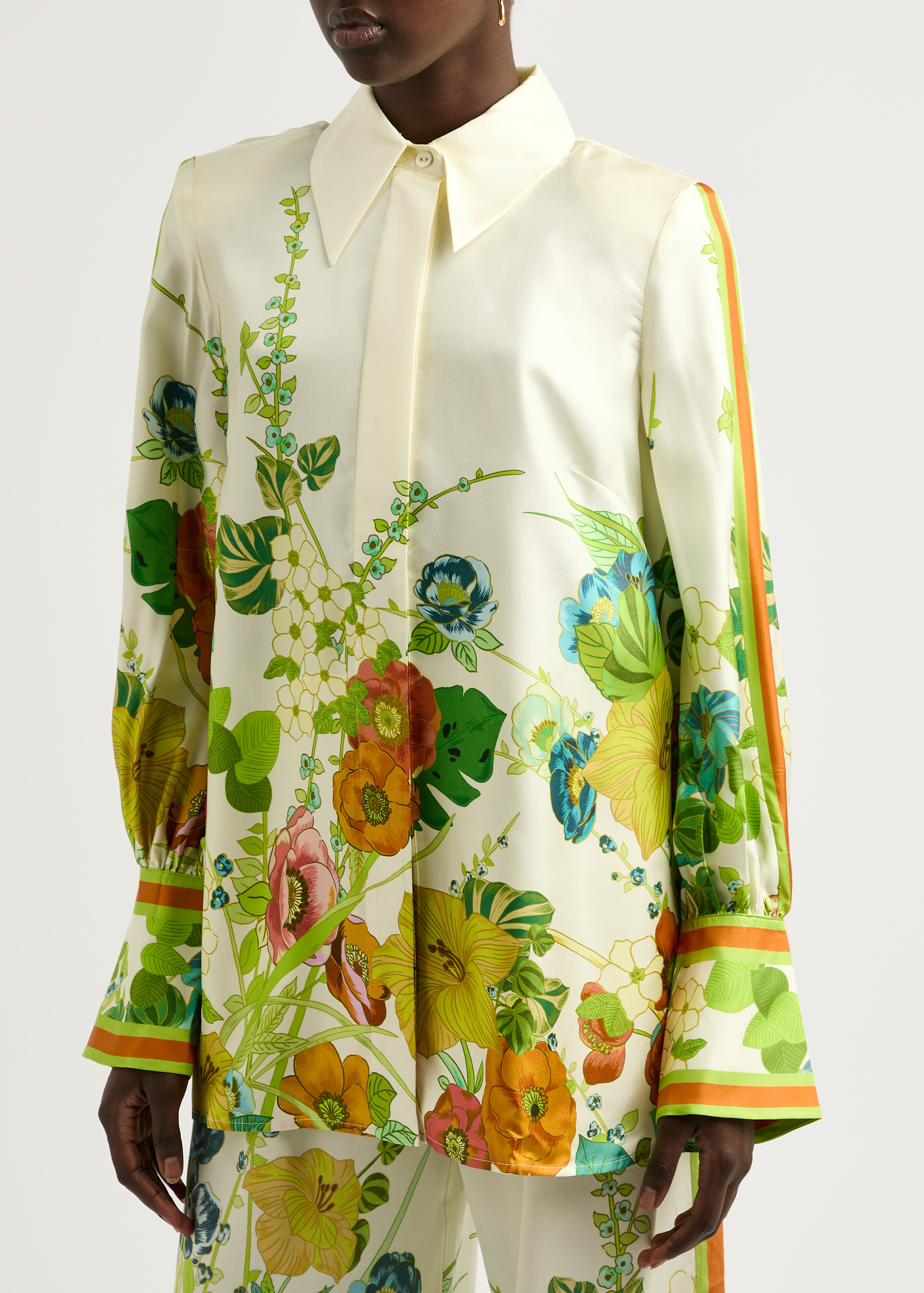 ALEMAIS Constance floral-print silk-satin shirt | Harvey Nichols