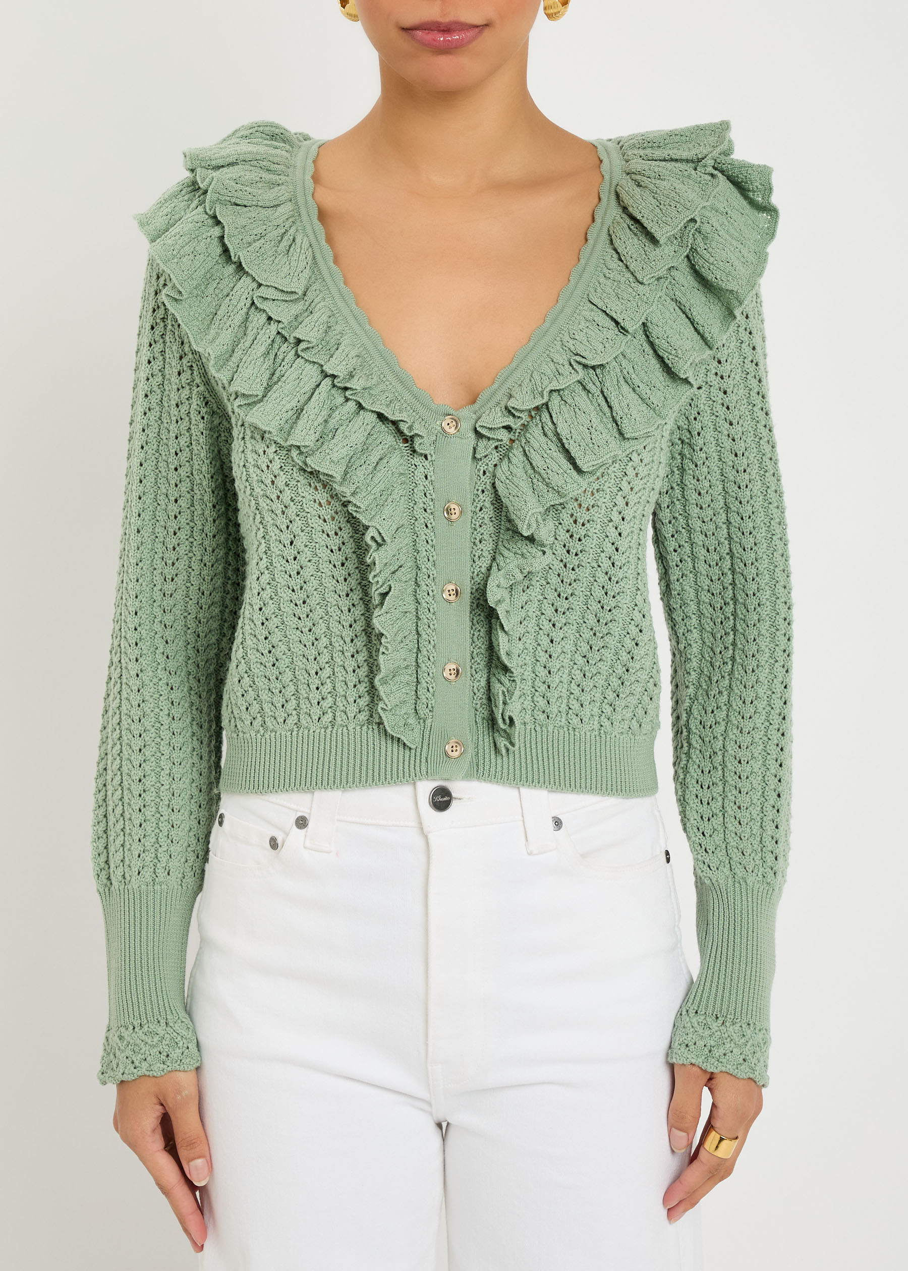ALICE + OLIVIA Eileen ruffled wool cardigan | Harvey Nichols