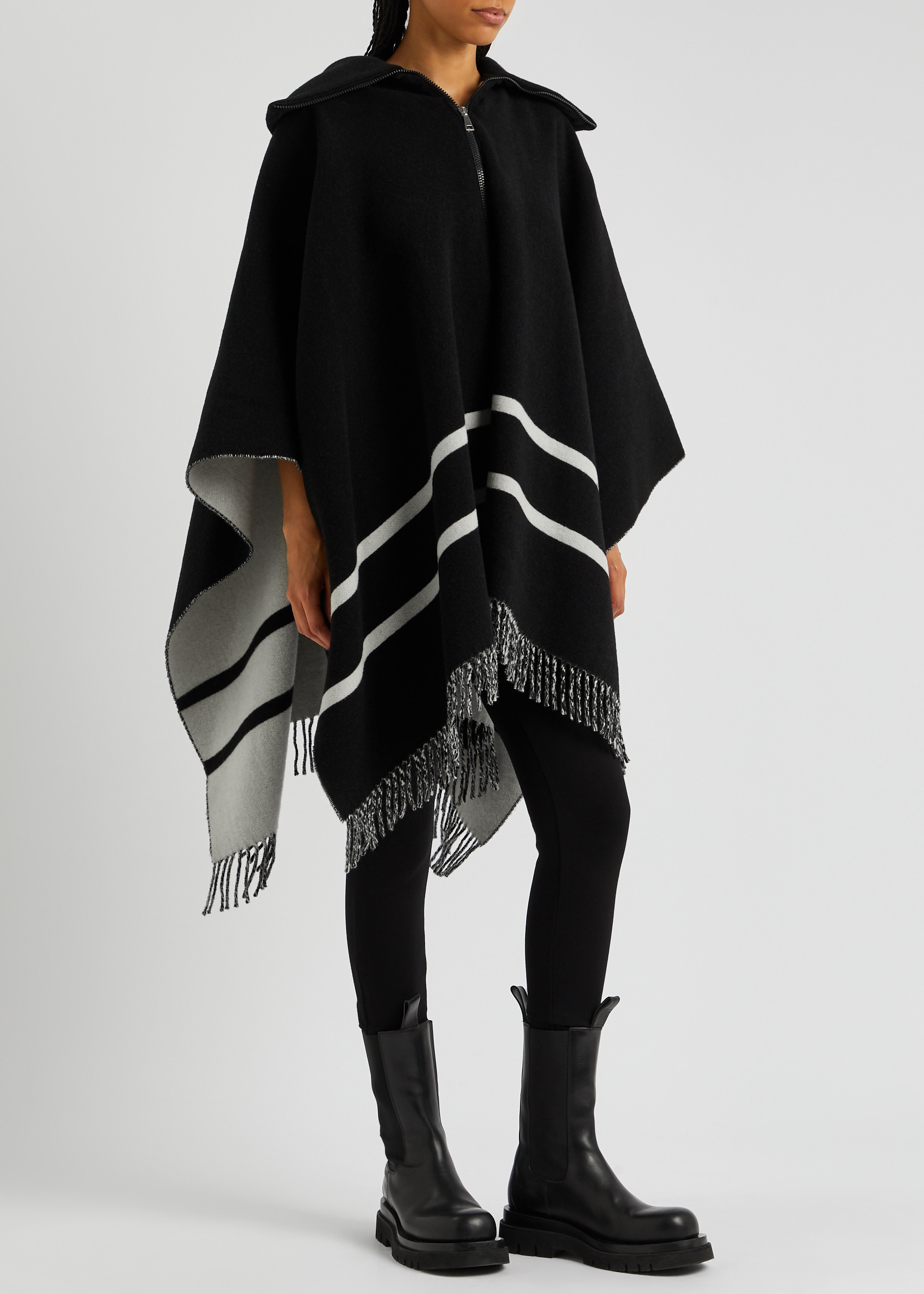MONCLER Striped logo wool-blend cape | Harvey Nichols