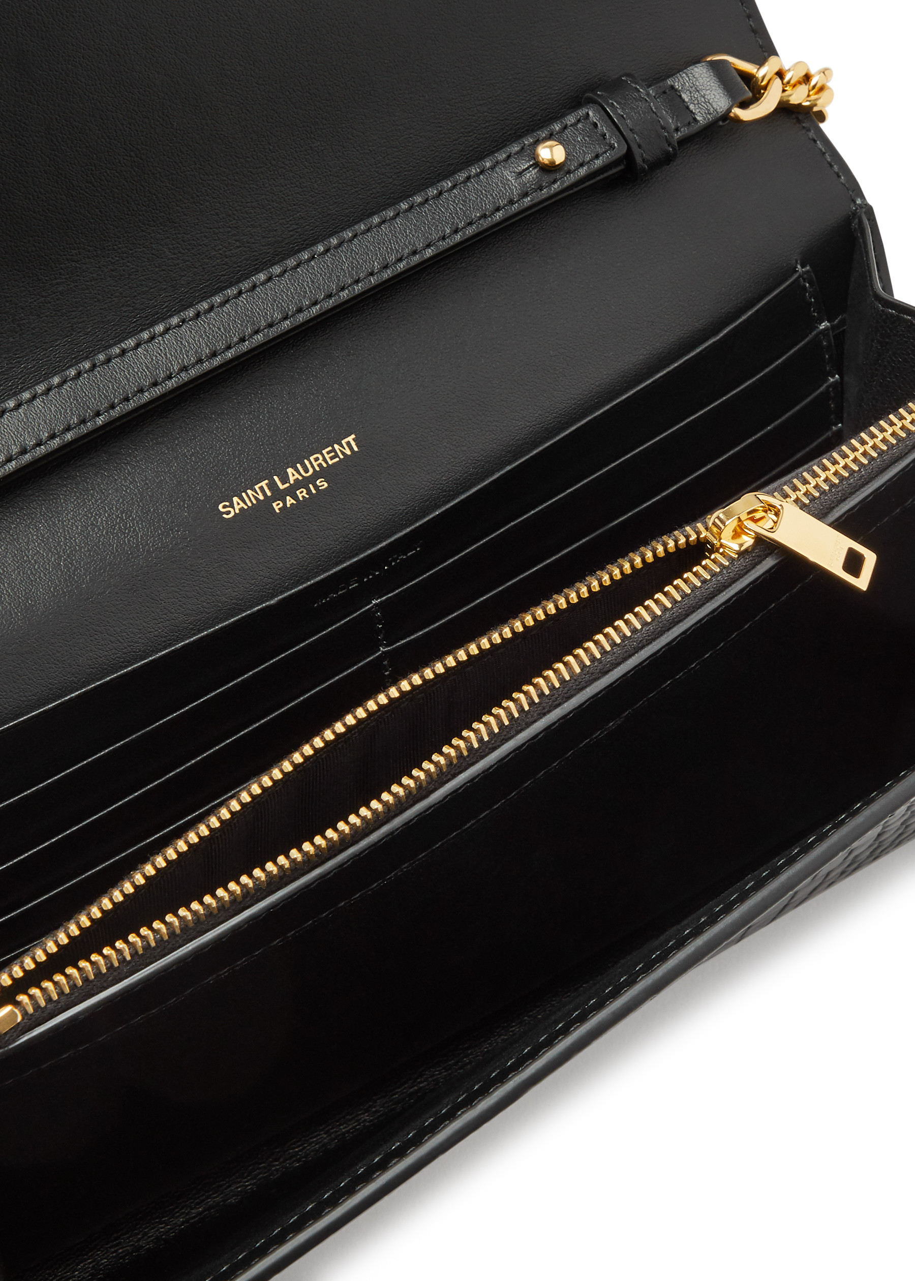 SAINT LAURENT Cassandre crocodile-effect leather wallet-on-chain ...