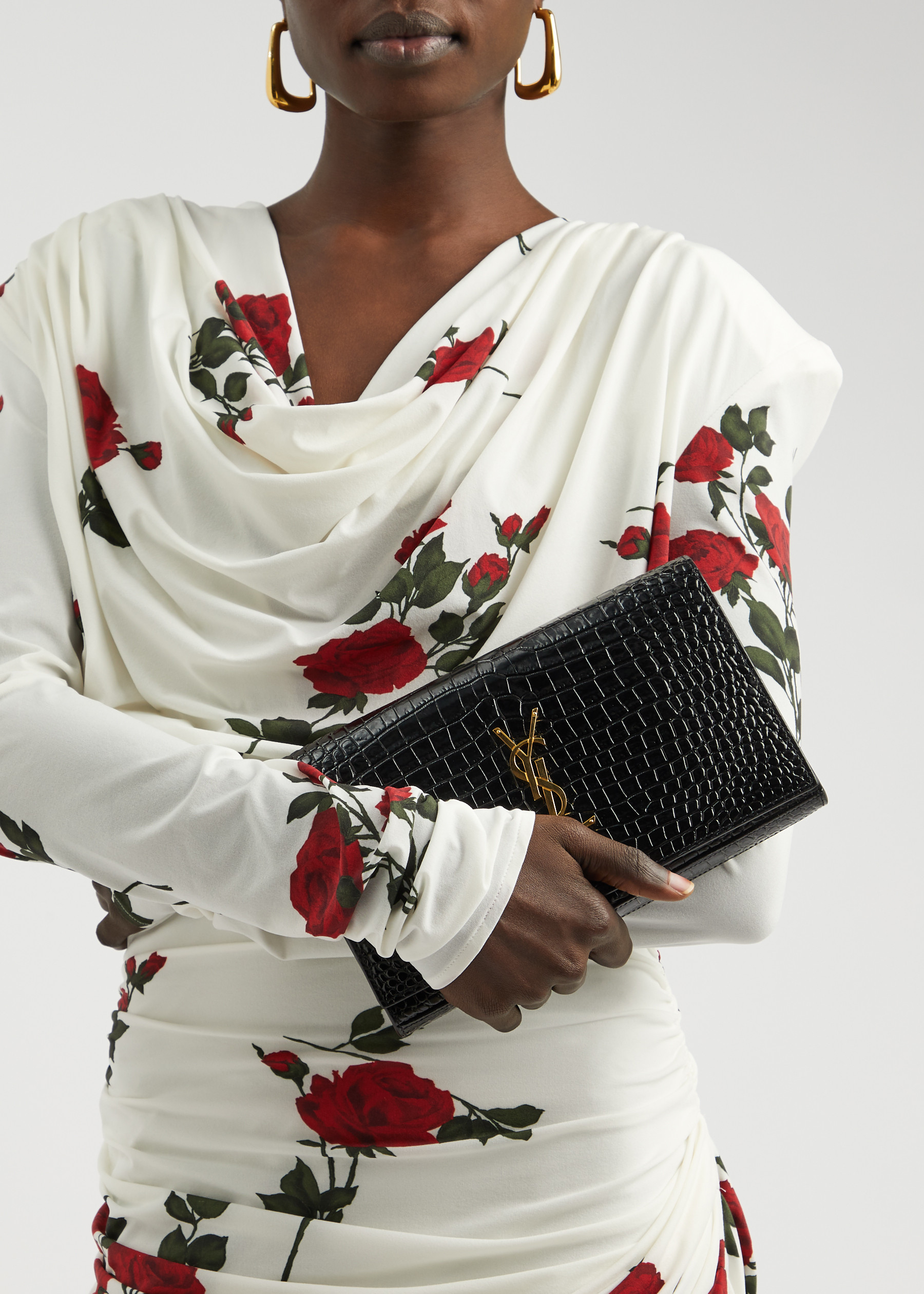 SAINT LAURENT Cassandre crocodile-effect leather wallet-on-chain ...