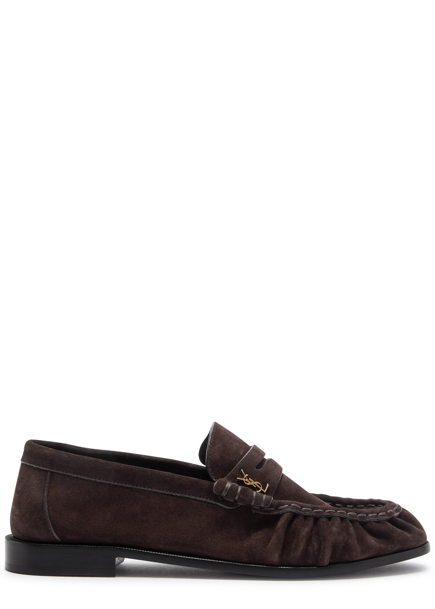 SAINT LAURENT Le Loafer logo suede loafers | Harvey Nichols