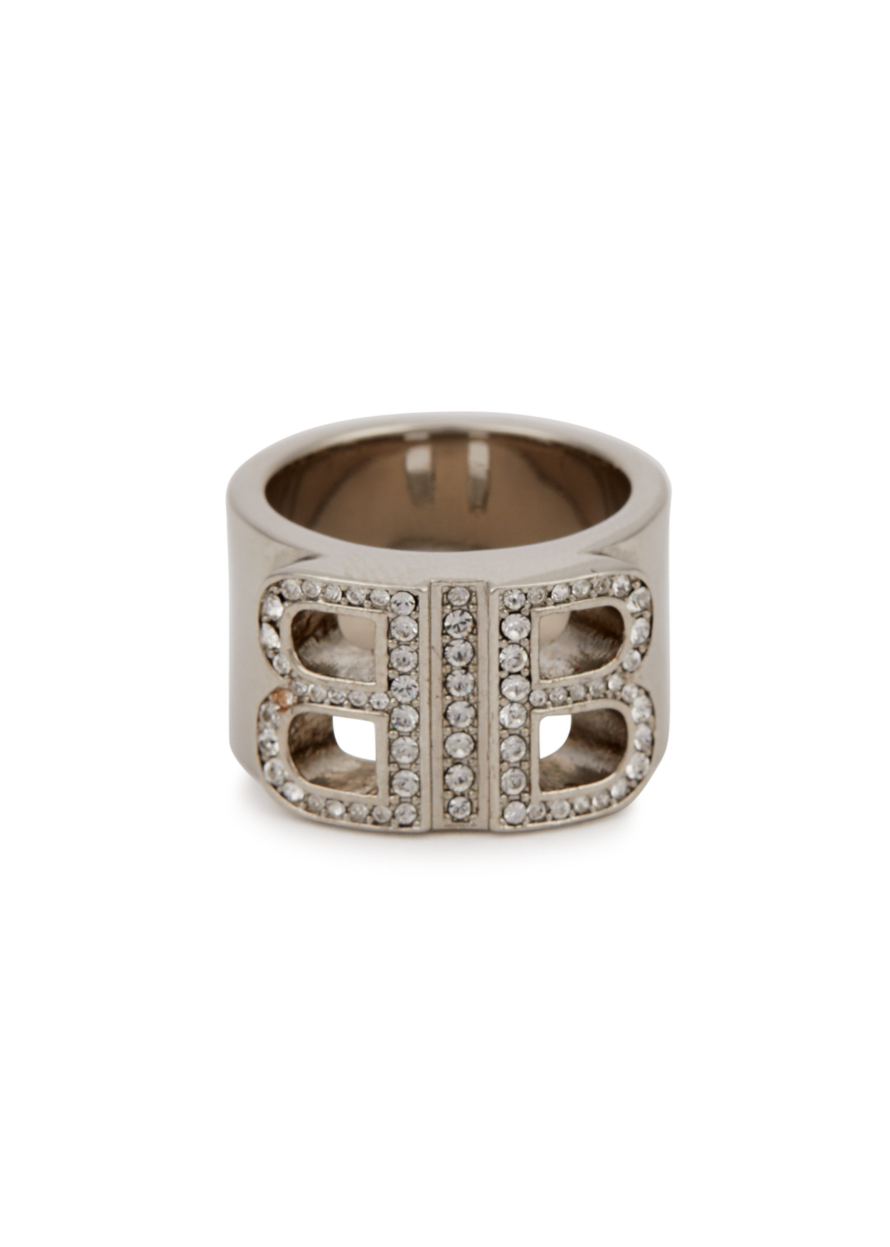 BALENCIAGA BB embellished silver-tone ring | Harvey Nichols