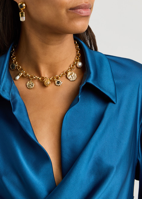 JOANNA LAURA CONSTANTINE Wave 18kt gold-plated charm necklace | Harvey ...