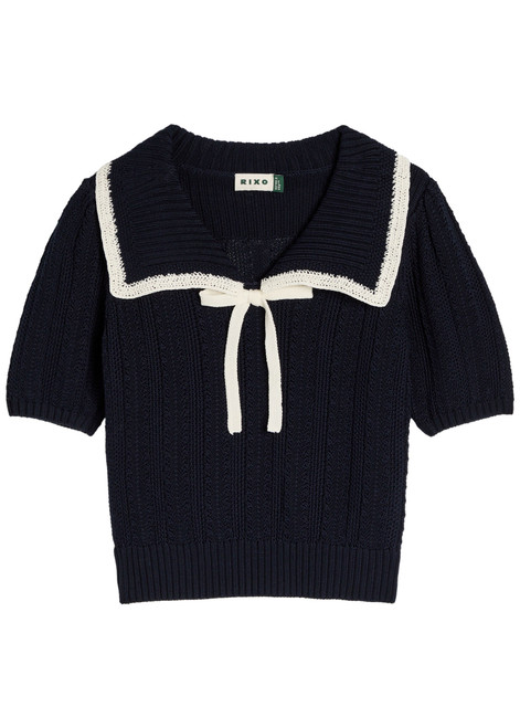 RIXO Pippa bow-appliquéd cotton top | Harvey Nichols