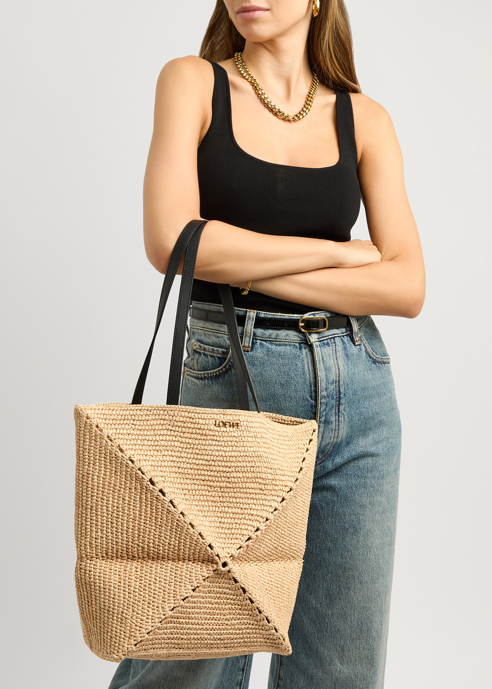 LOEWE Puzzle Fold woven raffia tote | Harvey Nichols