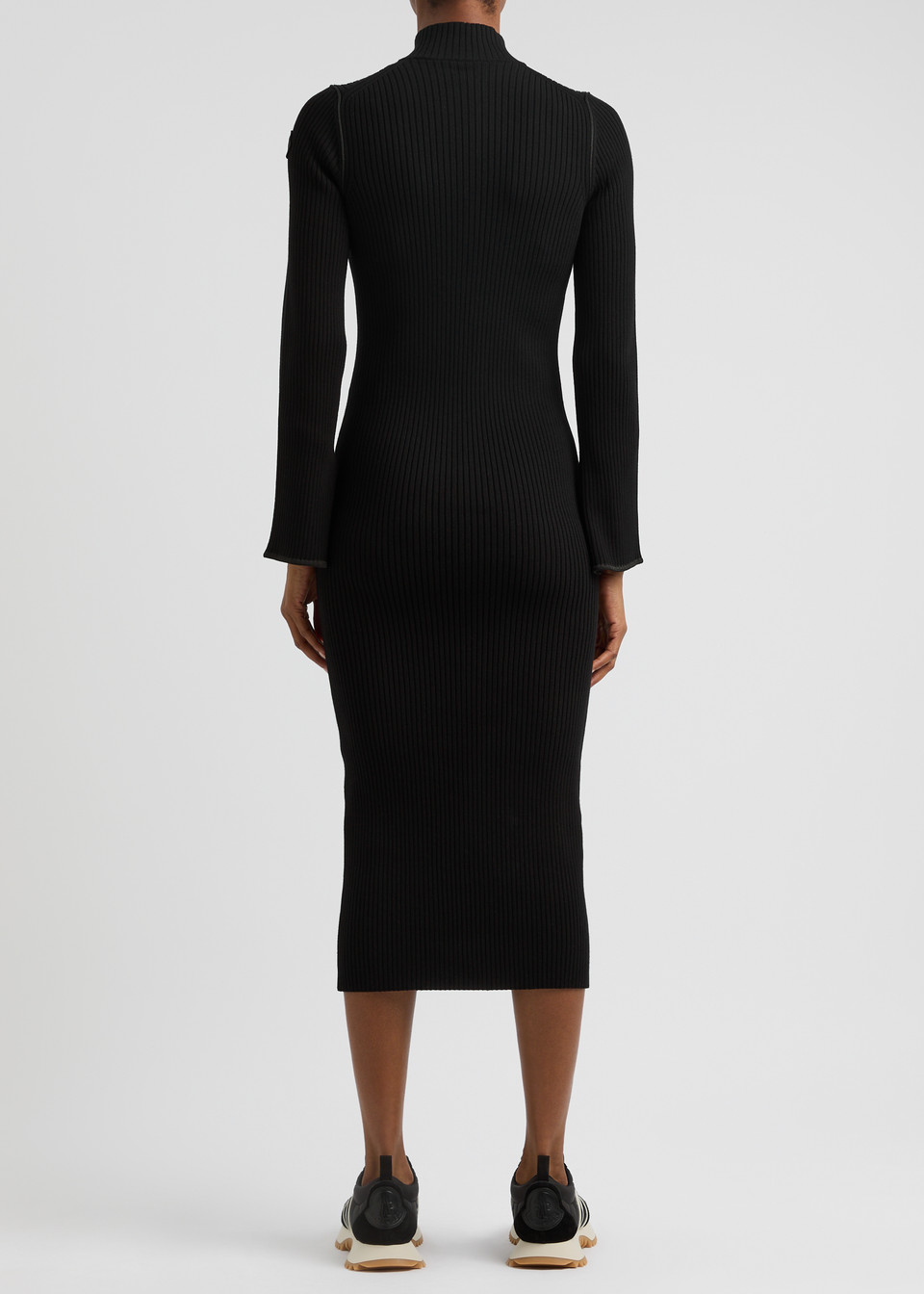 MONCLER Logo ribbed-knit midi dress | Harvey Nichols