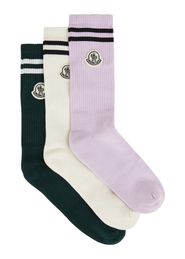 MONCLER Logo cotton-blend socks - set of three | Harvey Nichols