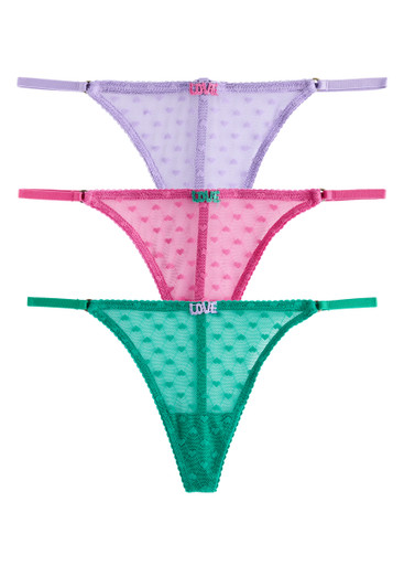 Love Stories Spice Heart Embroidered Tulle Thong Set Of Three