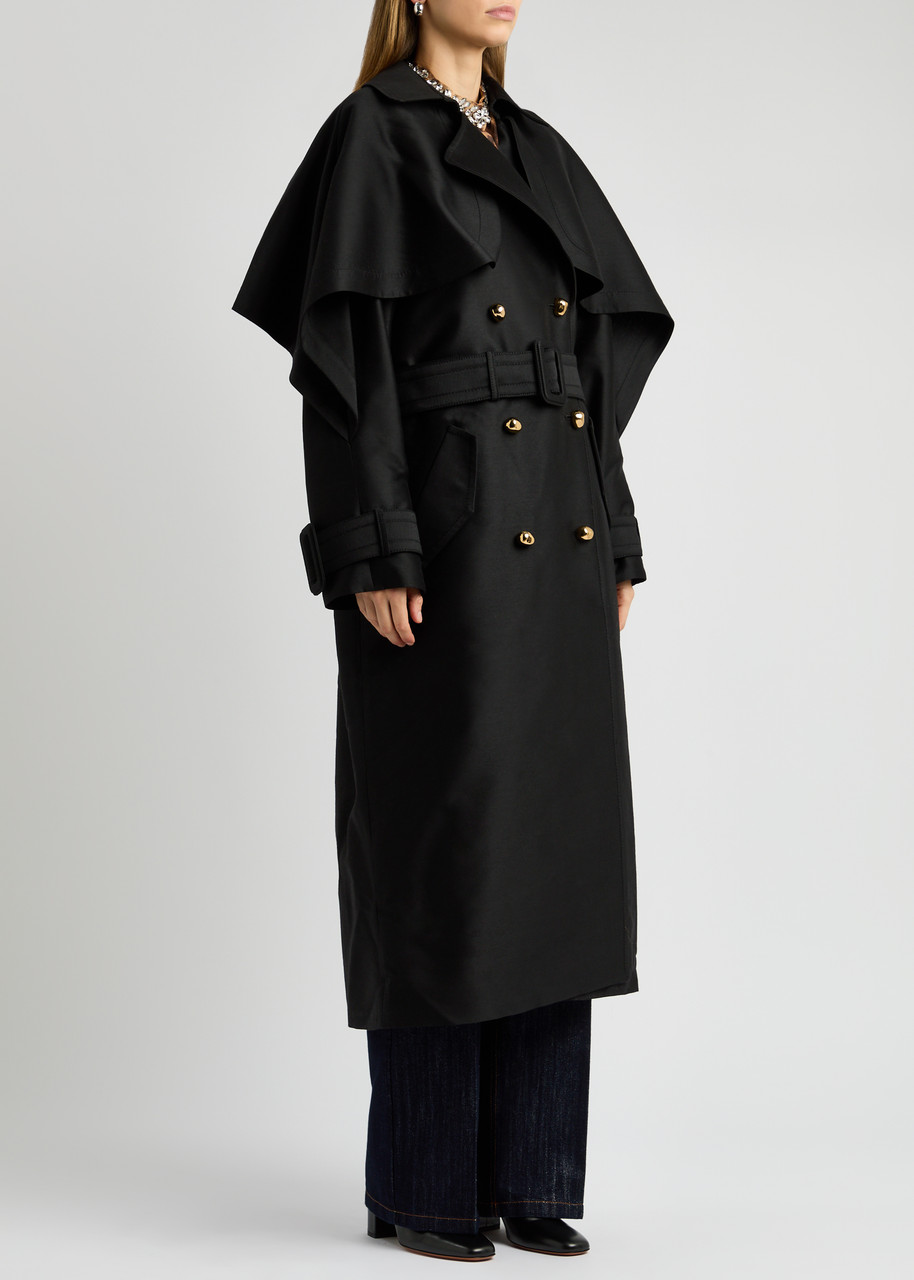 Zimmermann Womens Cape Double-breasted Wool-silk Trench Coat Black ...
