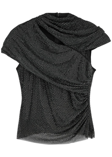 SELF-PORTRAIT Crystal-embellished draped mesh top | Harvey Nichols