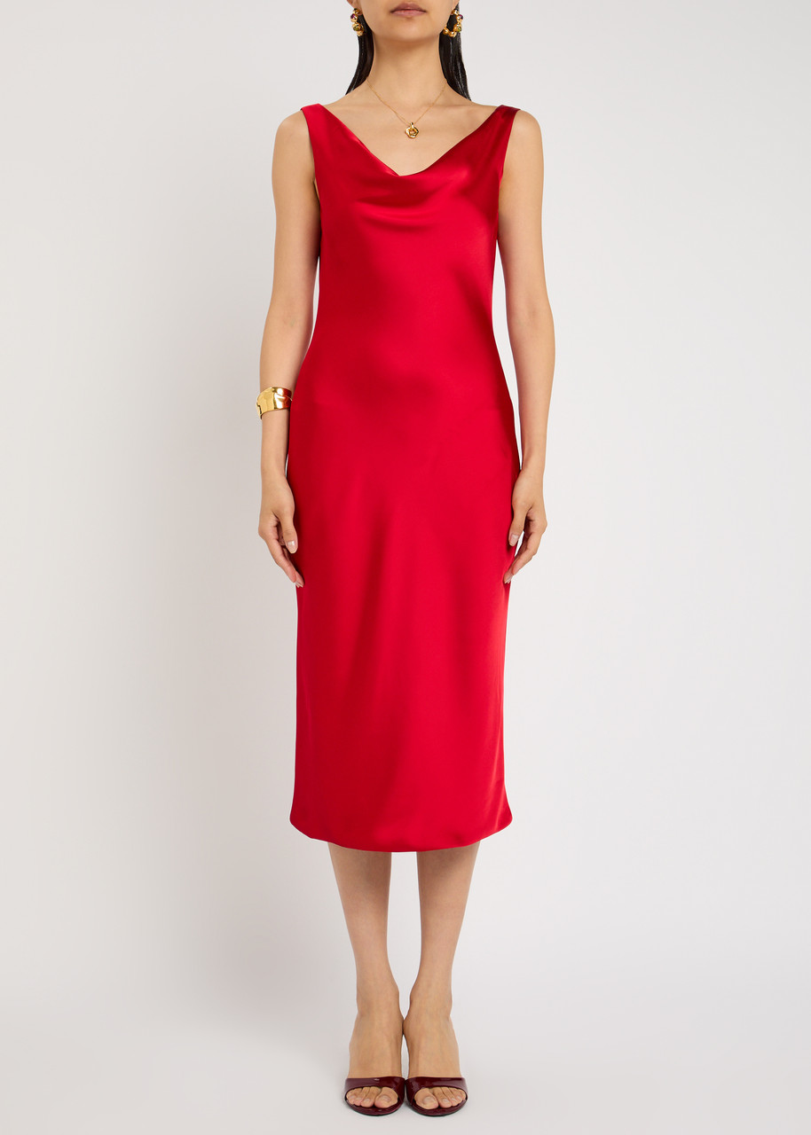 Norma Kamali Maria Cowl-neck Satin Midi Slip Dress In Gold | ModeSens