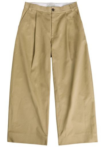 STUDIO NICHOLSON Peached pleated wide-leg cotton-twill trousers ...