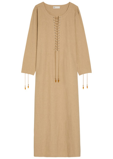 TORY BURCH Lace-up linen-blend maxi tunic dress | Harvey Nichols