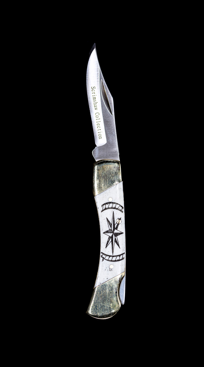 Etched Compass Rose Design Scrimshaw Collection Medium Pocket Knife | F ...