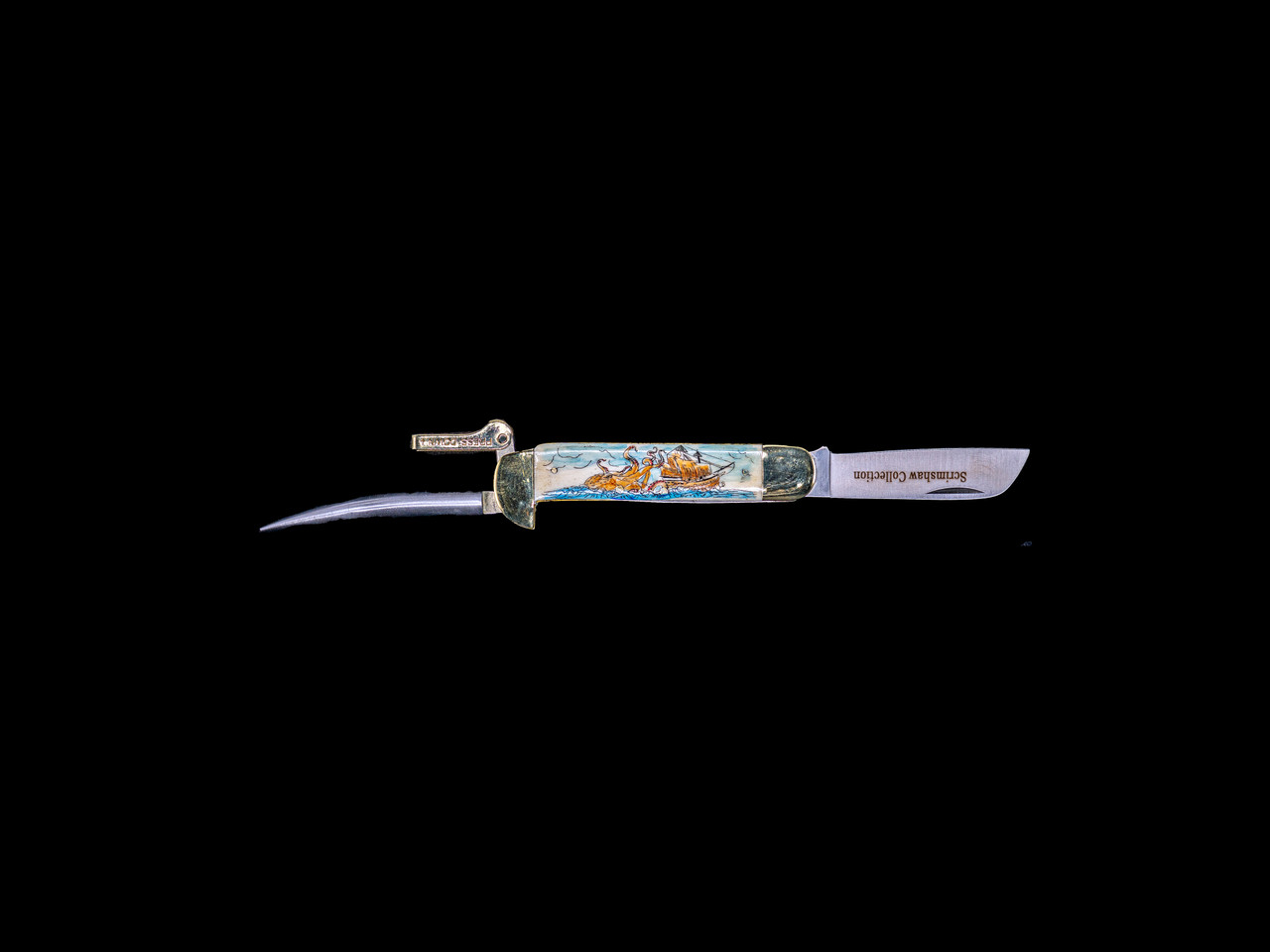 Etched Octopus and Ship Colored Design Scrimshaw Collection Marlin ...