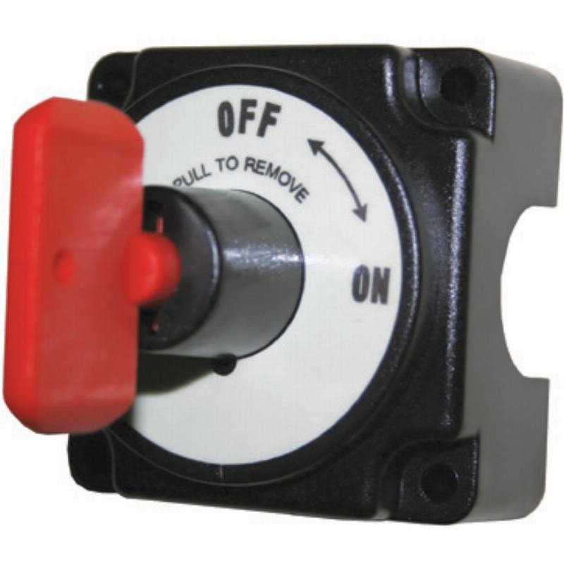 Removable key battery isolator switch
