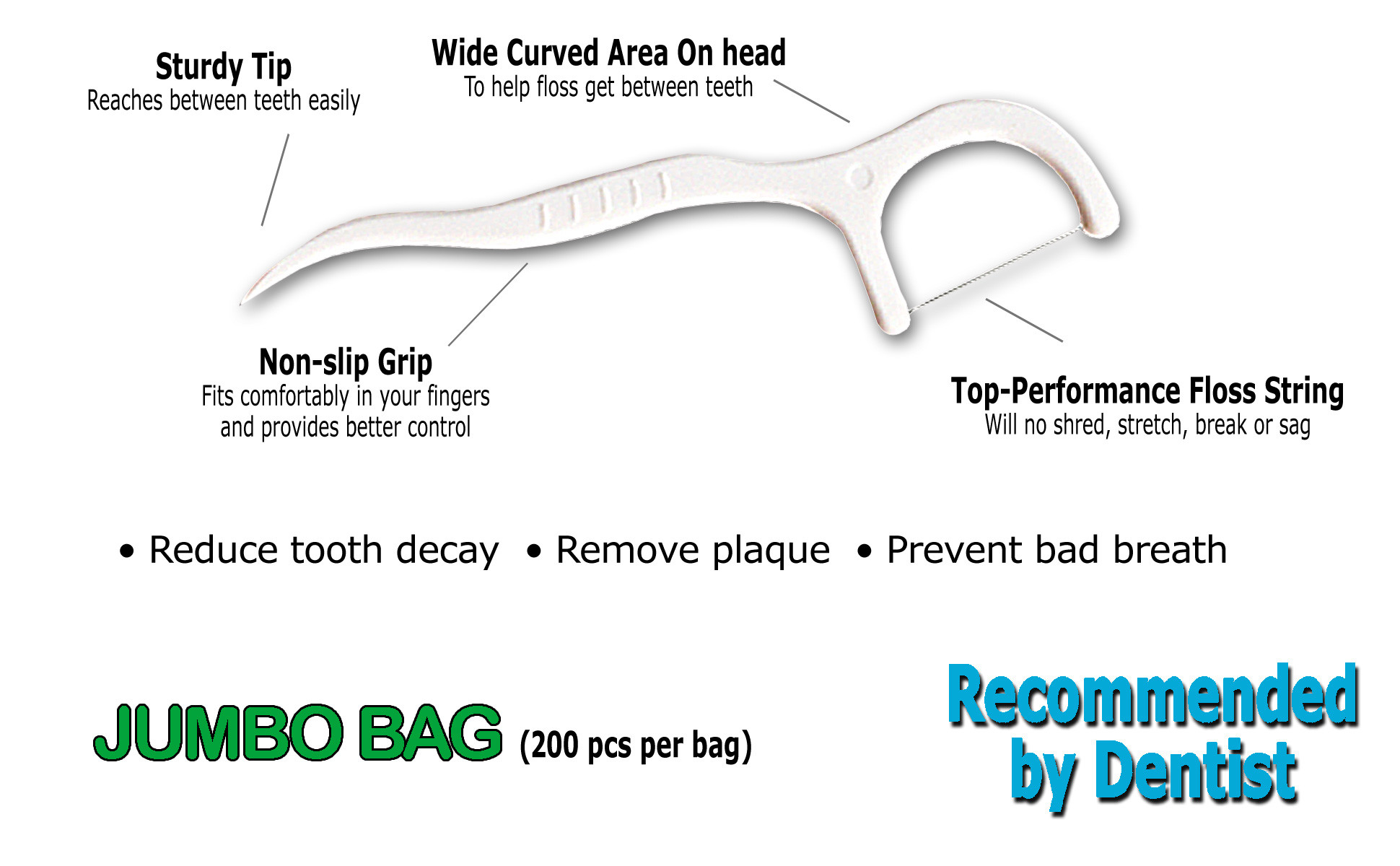 Pickers, dental floss picks that will not break like the rest.