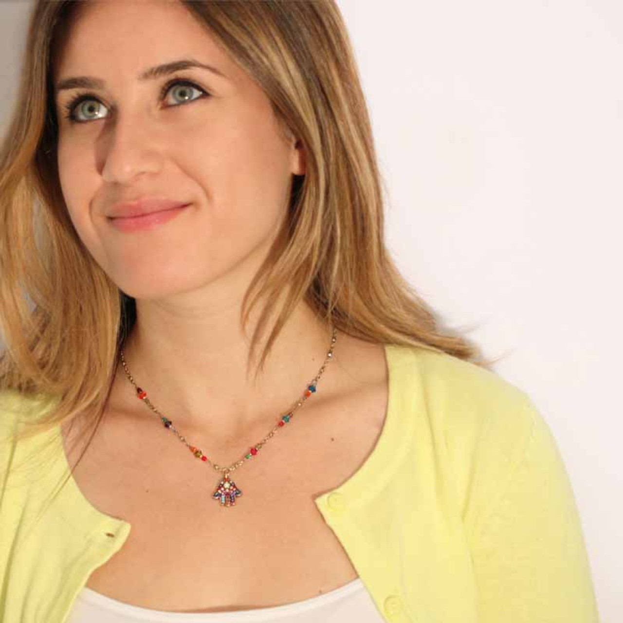 Michal Golan Mini Multibright Hamsa On Bead Chain Necklace michal-golan-mini-multibright-hamsa-on-bead-chain-necklace