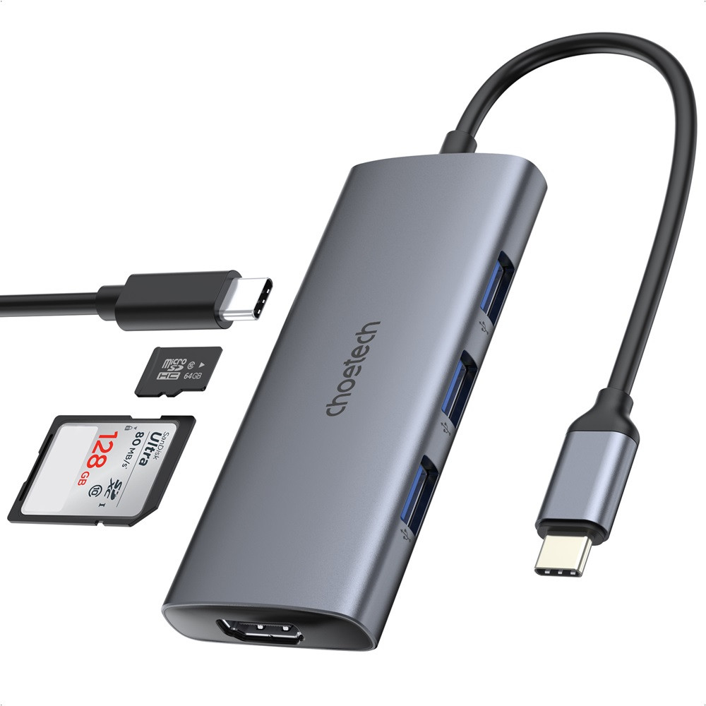 Choetech 7-in-1 Multiport USB-C Adapter Hub Grey