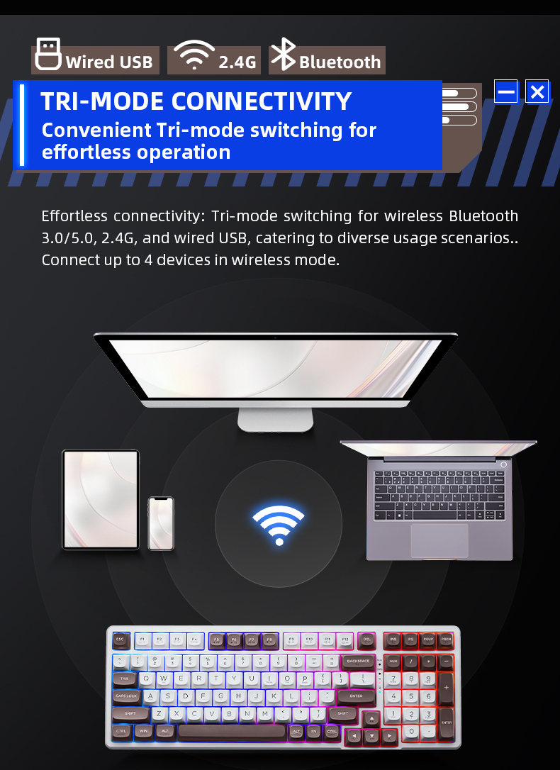 Thunderobot K98 Wireless Gaming Keyboard White Blue RGB HiFi