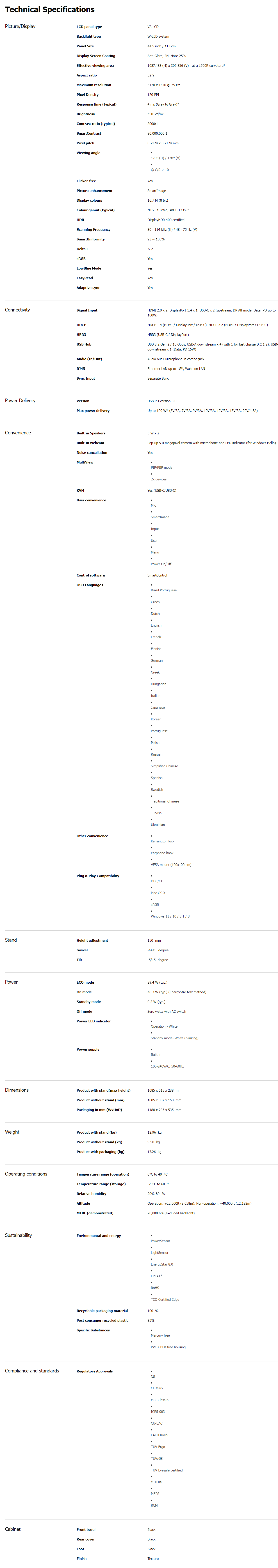 Philips 45B1U6900CH 45" Ultrawide Curved Business Monitor