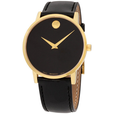 Movado Museum Classic Leather Gold PVD Mens Watch 0607271 - Jacob Time Inc