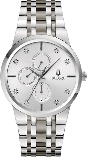 Bulova Modern BUL Multi-Function Diamond Dial Edge to Edge Crystal Mens ...