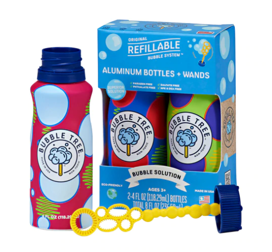 Original Refillable Bubble System, Aluminum Bottle and Wand 2 Pack