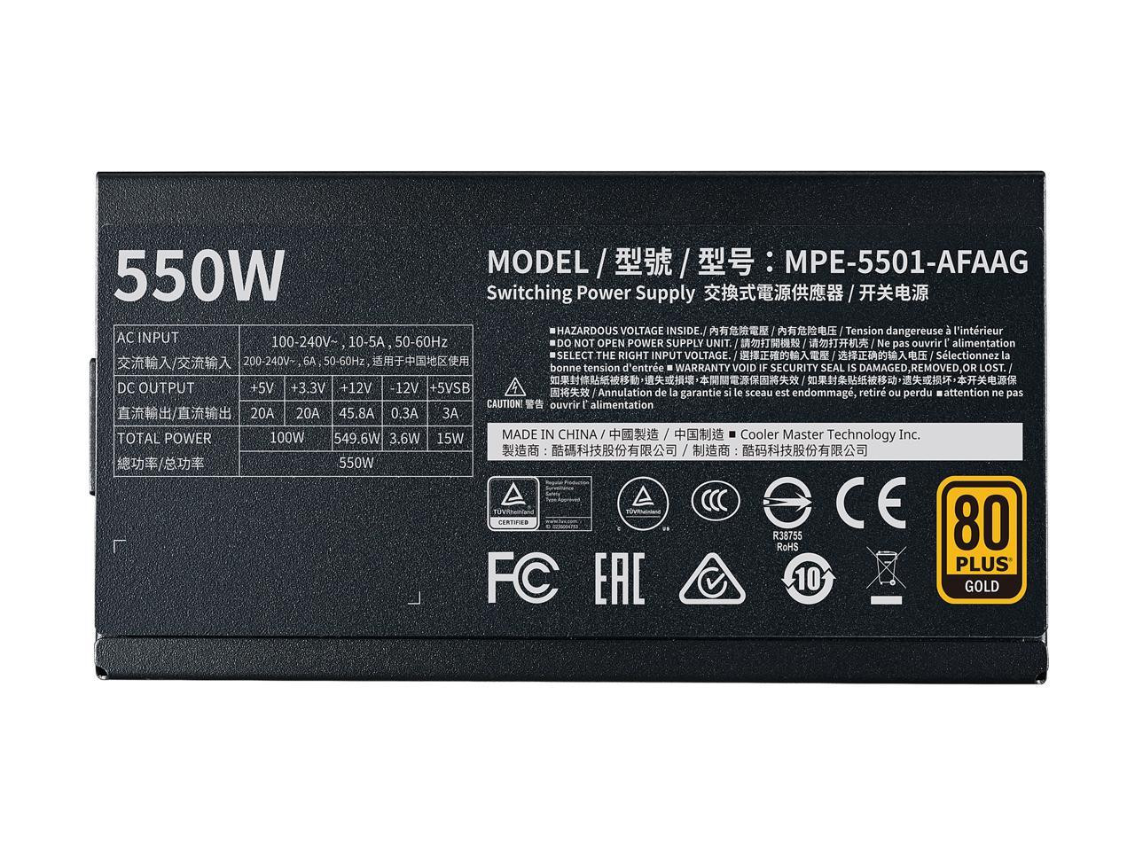 Cooler Master MWE 550 V2 Full Modular 550W 80+ Gold Efficiency Power ...