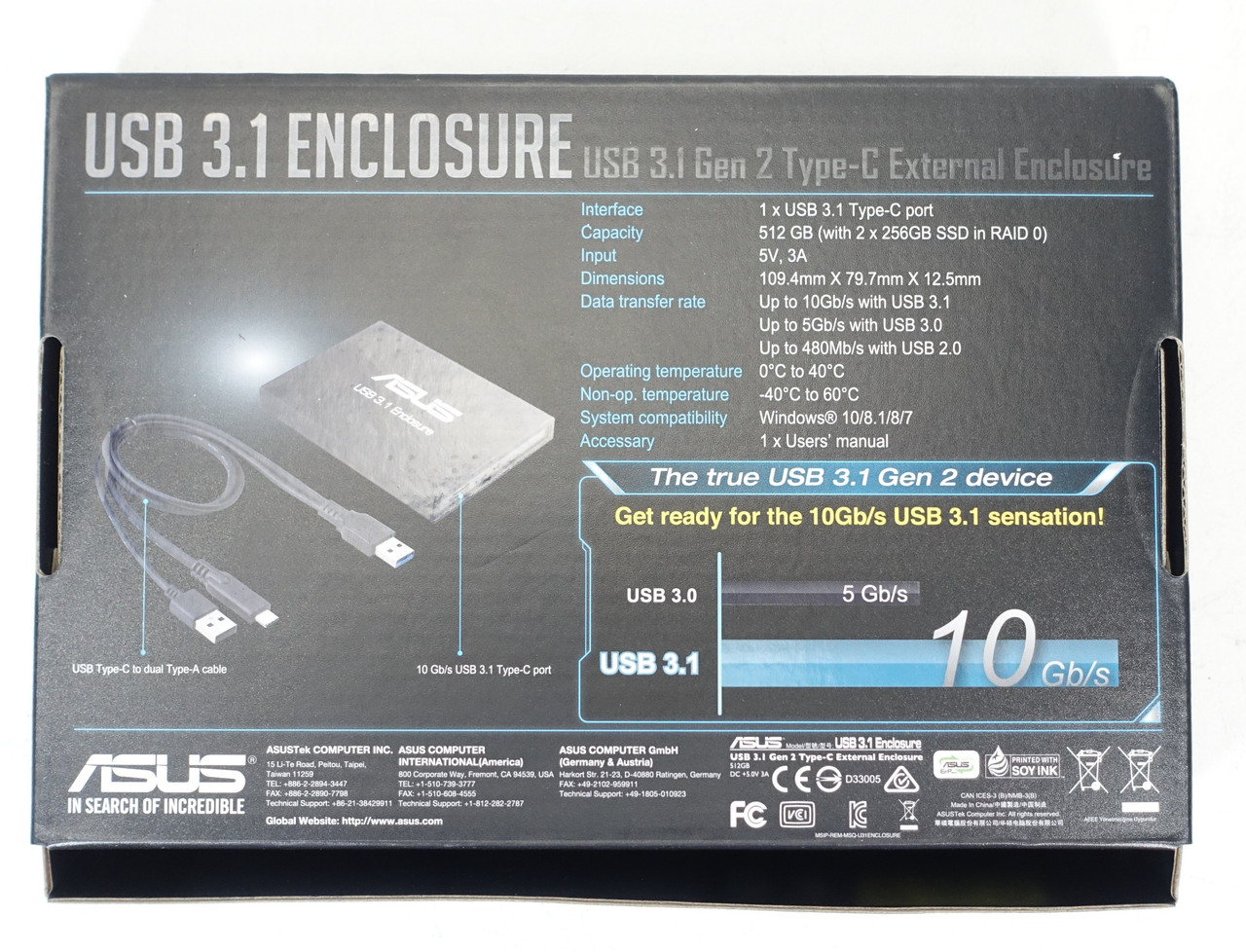 ASUS 512GB External SSD USB 3.1 Gen 2 Type-C External Drive Enclosure ...
