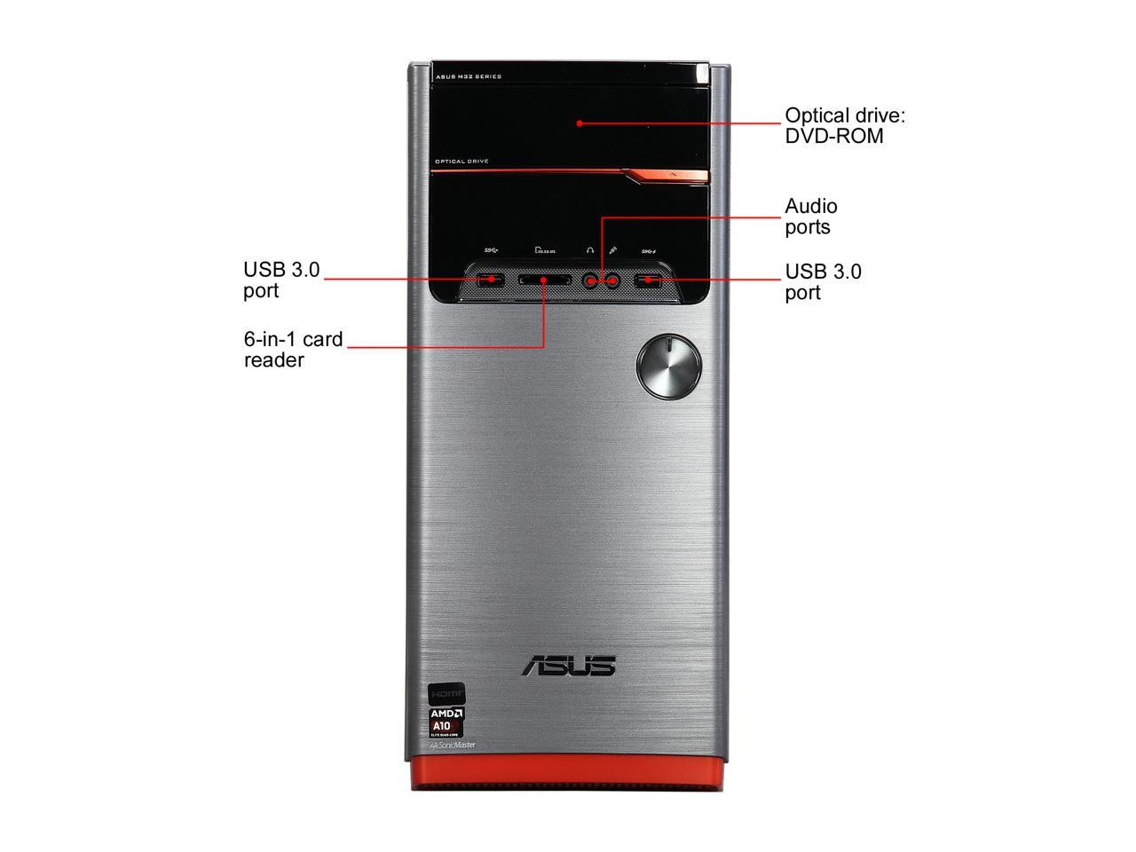 ASUS Desktop M32BF A10-7800 8GB RAM 240GB SSD 1TB HDD Tower Desktop PC ...