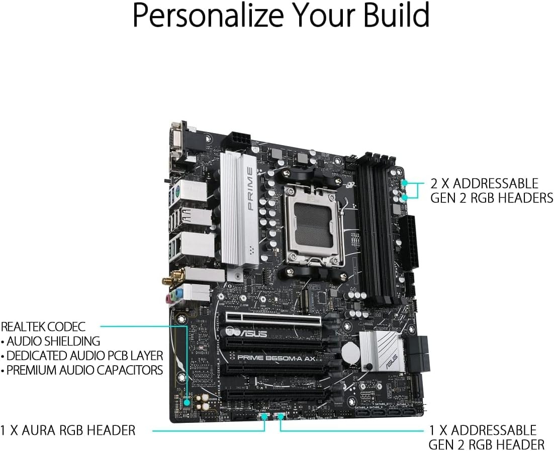 ASUS PRIME B650M-A AX AMD AM5 B650 MicroATX M.2 Desktop Motherboard B ...