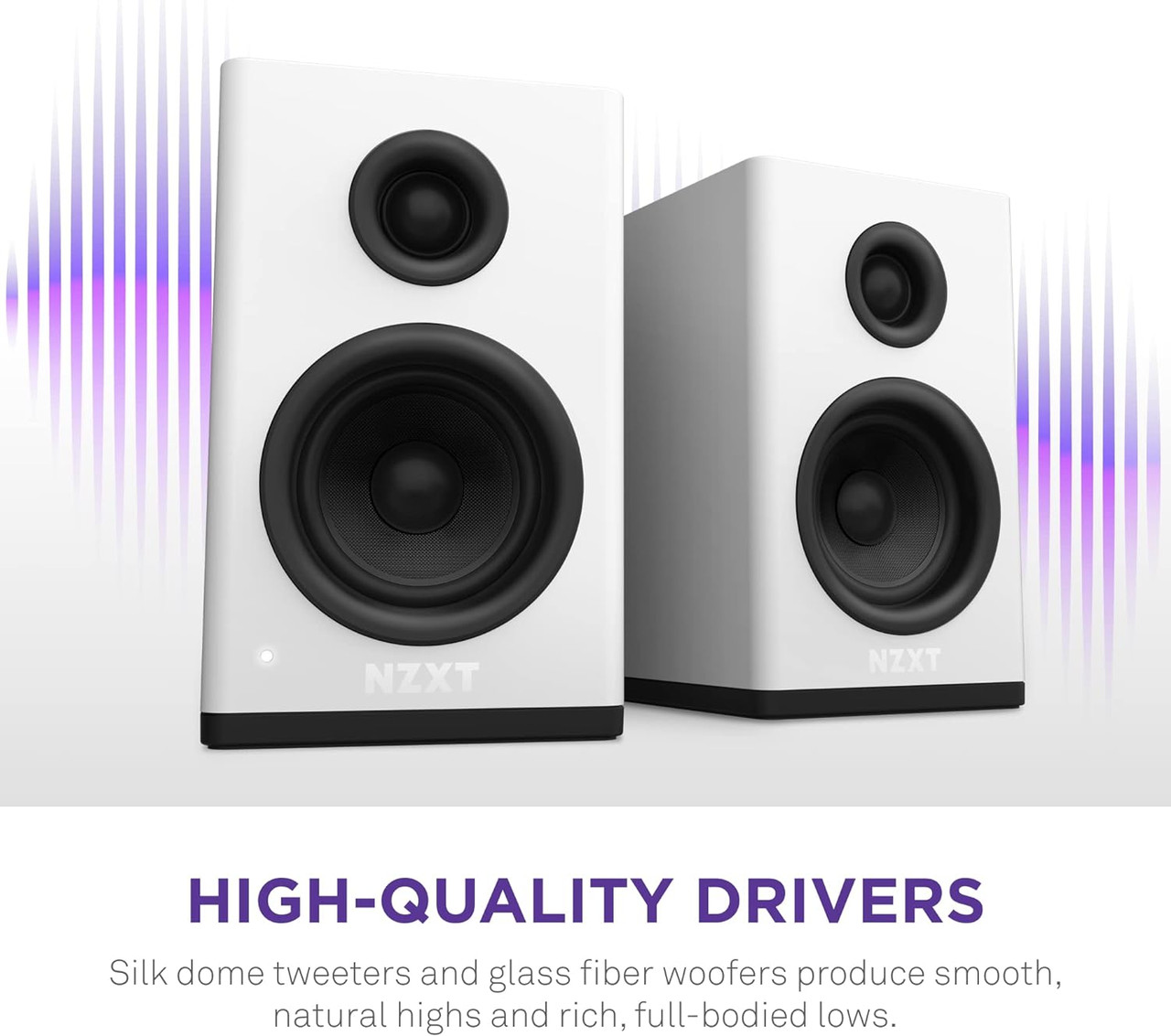 NZXT Relay PC Gaming Desktop Speakers AP-SPKW2-US White - CHQstore