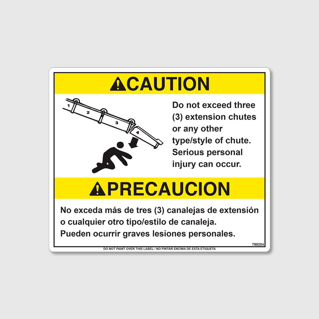 Caution! 3 Extension Chutes Decal - Con-Tech Manufacturing