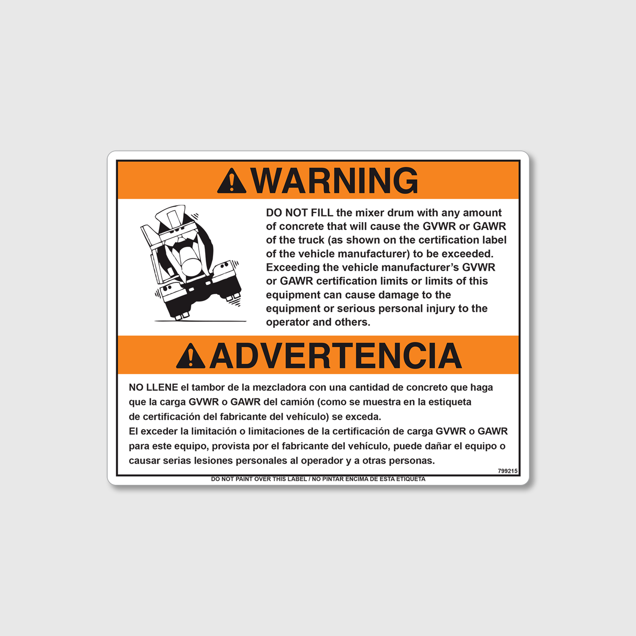 Warning! Do Not Fill Decal - Con-Tech Manufacturing