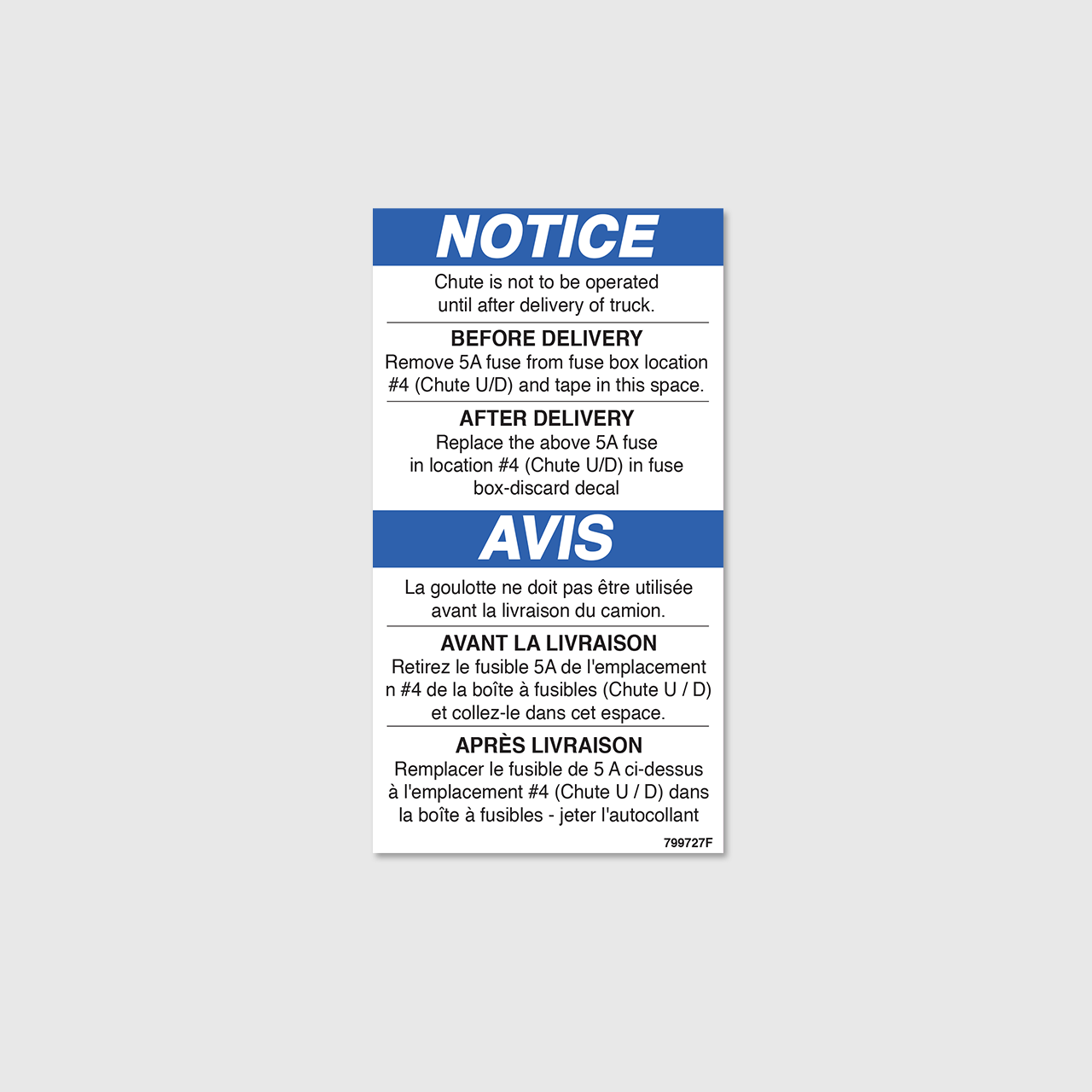 Notice - Chute Not to be Operated Before Delivery (French) - Con-Tech ...