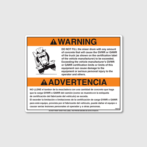 Warning! Do Not Fill Decal - Con-Tech Manufacturing