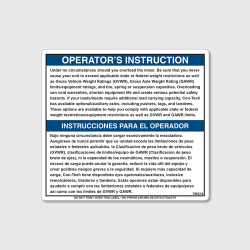 Instruction - Do Not Overload Decal - Con-Tech Manufacturing