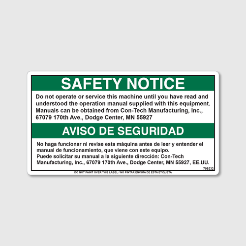 Safety Notice - Do Not Operate Decal - Con-Tech Manufacturing