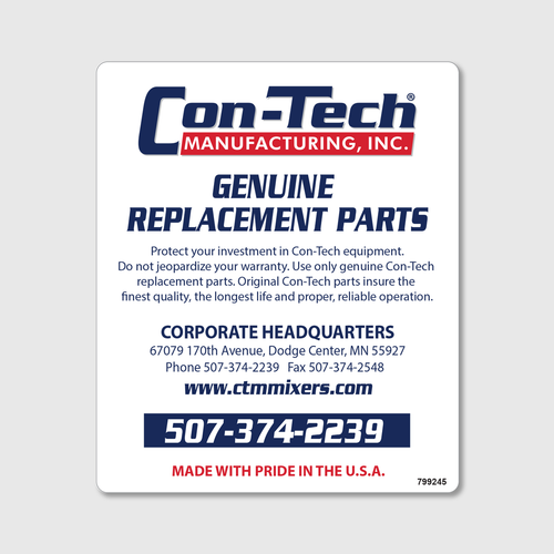 Genuine Replacement Parts Decal - Con-Tech Manufacturing