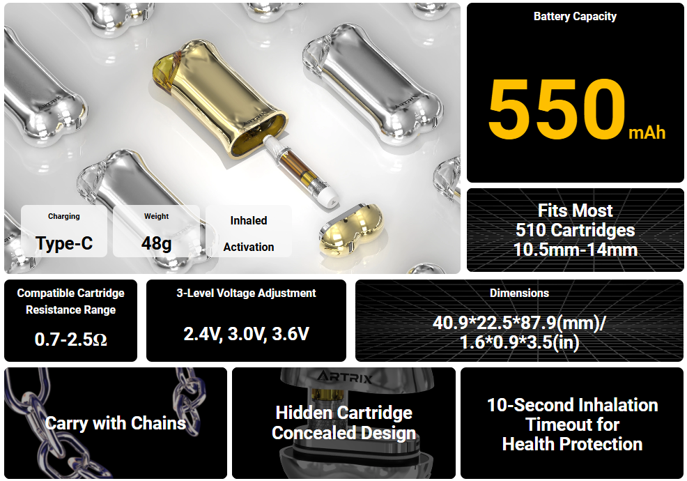 BONY 510 THREAD BATTERY DISCREET CARTRIDGE CONCEALED DESIGN