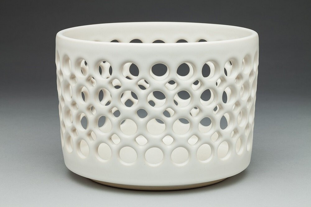 Small Cylindrical Lace Bowl - White