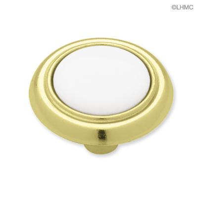 1-1/4" White Ceramic Insert Knob Antique Brass