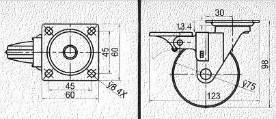 Aluminum Casters with Brakes - Satin Nickel - (Set of 4) - 75mm