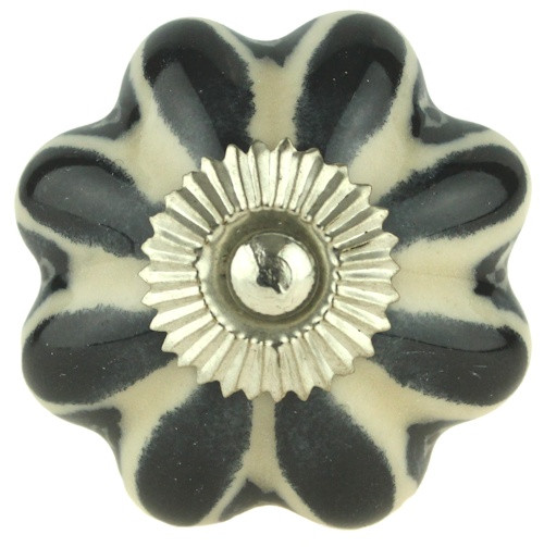 1-3/4" Ceramic Knob White with Black Design