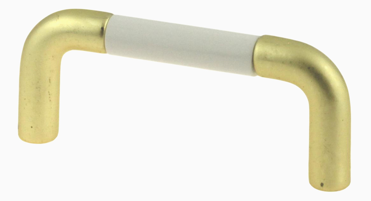 (12 Pack) 3" White Ceramic Center Pull Brass Plated