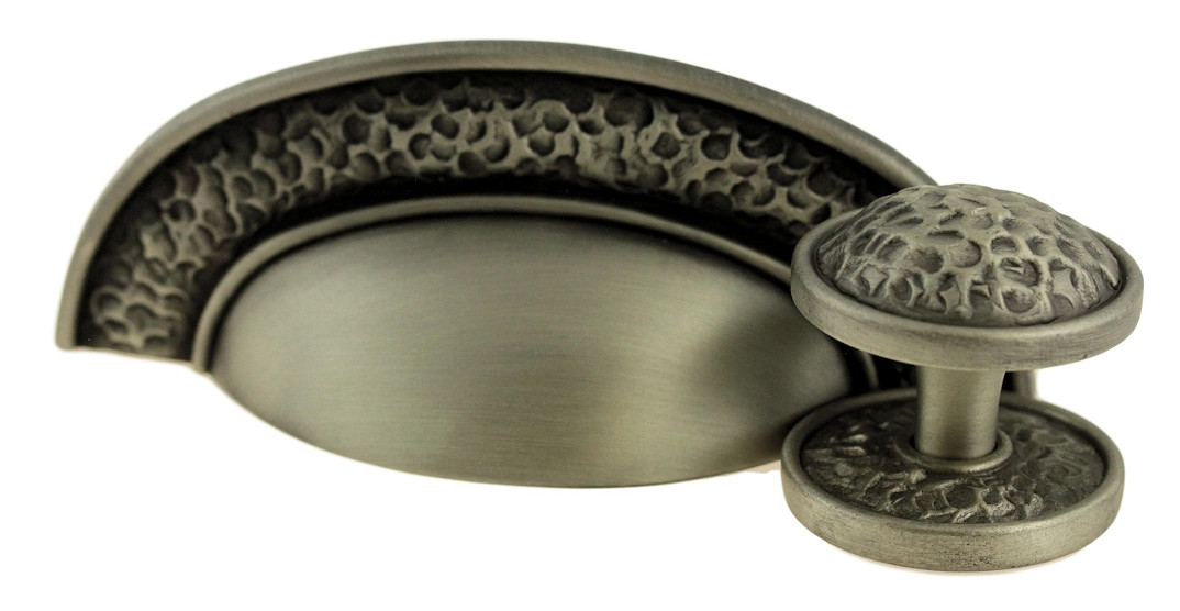 1-7/16" Hammered Knob with Backplate Brushed Satin Pewter