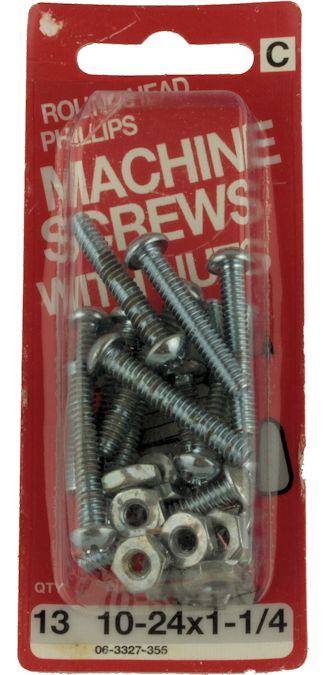Round Head Phillips Machine Screws w/ Nuts - 10-24 x 1 1/4" - 13 Pack