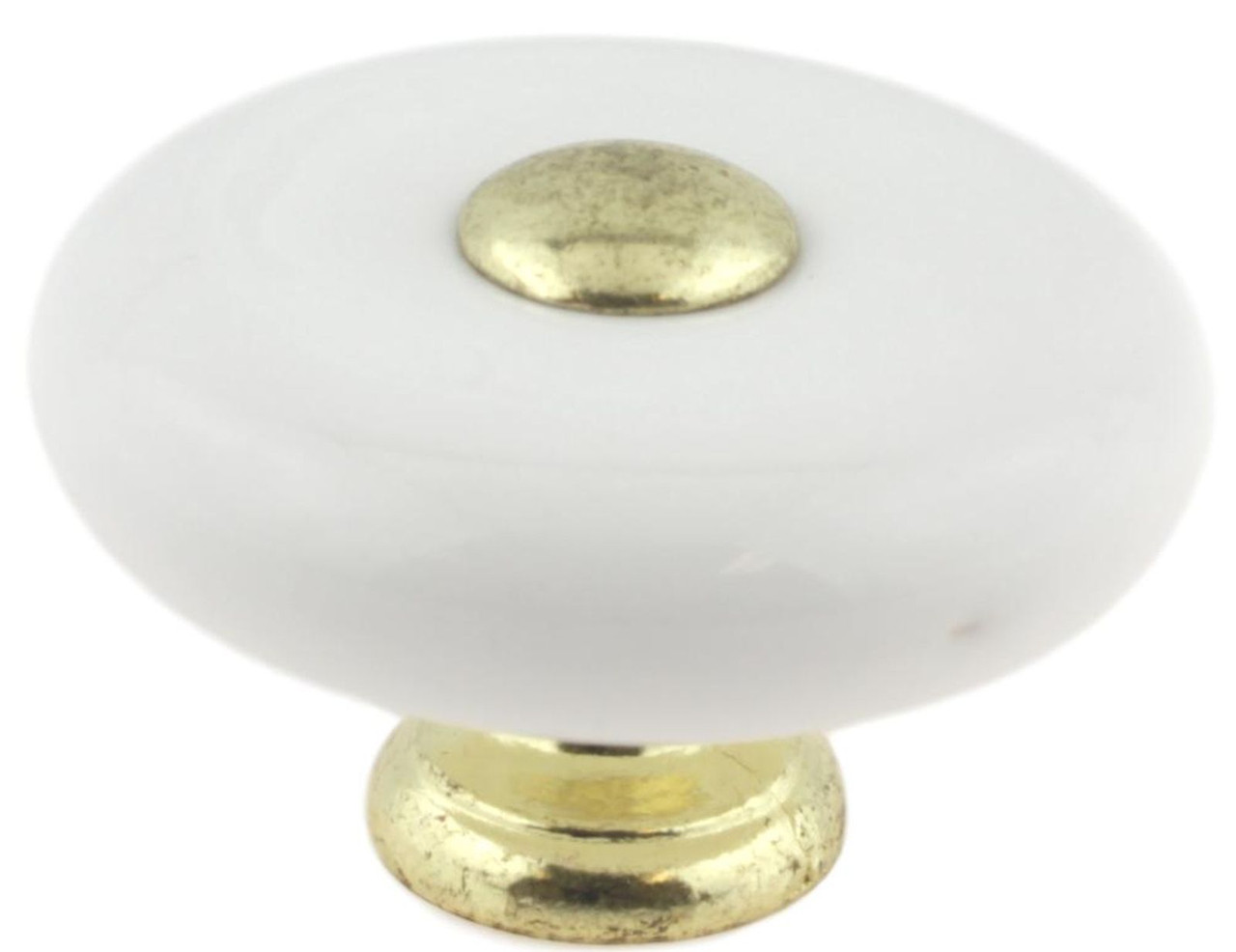 (5 Pack) 1-1/2 inch Cottage Style Ceramic Knob White & Brass - D ...